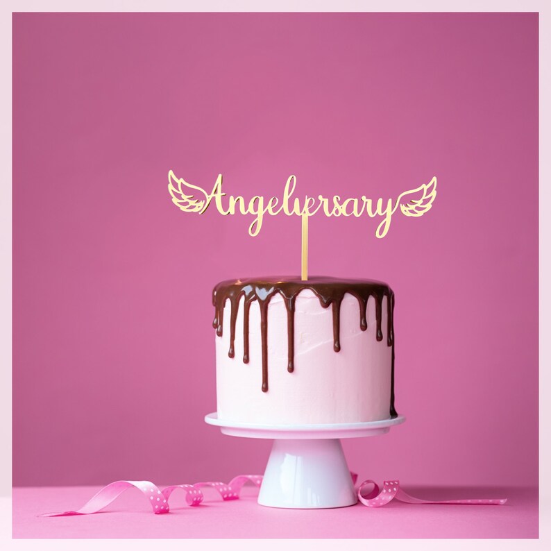 Angelversary Cake Topper Gold Topper Acrylic Celebration - Etsy