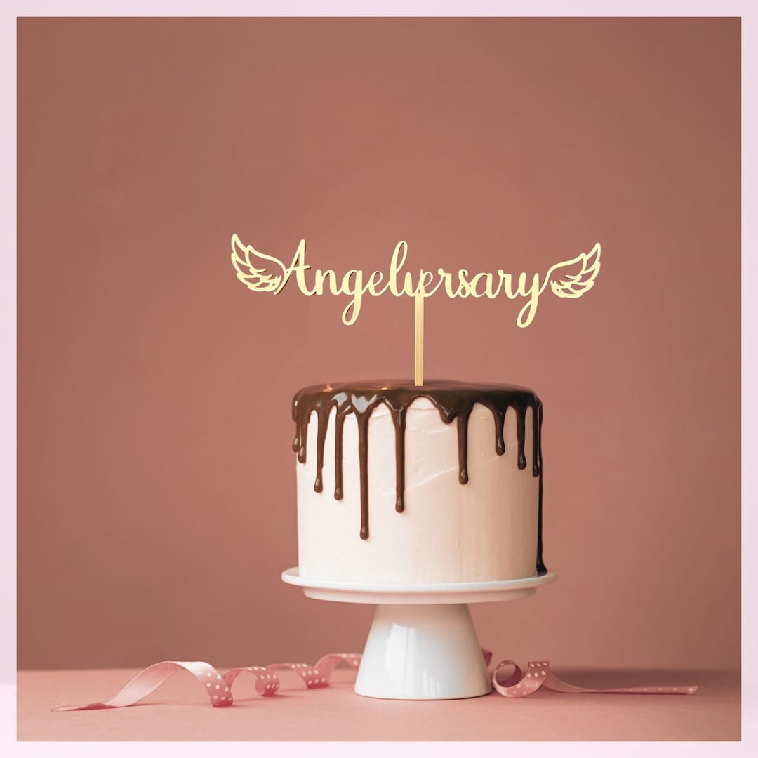 Angelversary, Cake Topper, Gold Topper, Acrylic, Celebration of Life ...