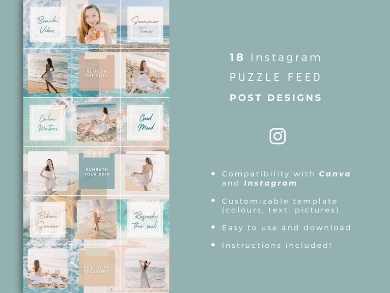 Beach Themed Instagram Templates, Sea Instagram Puzzle Feed, Turquoise ...