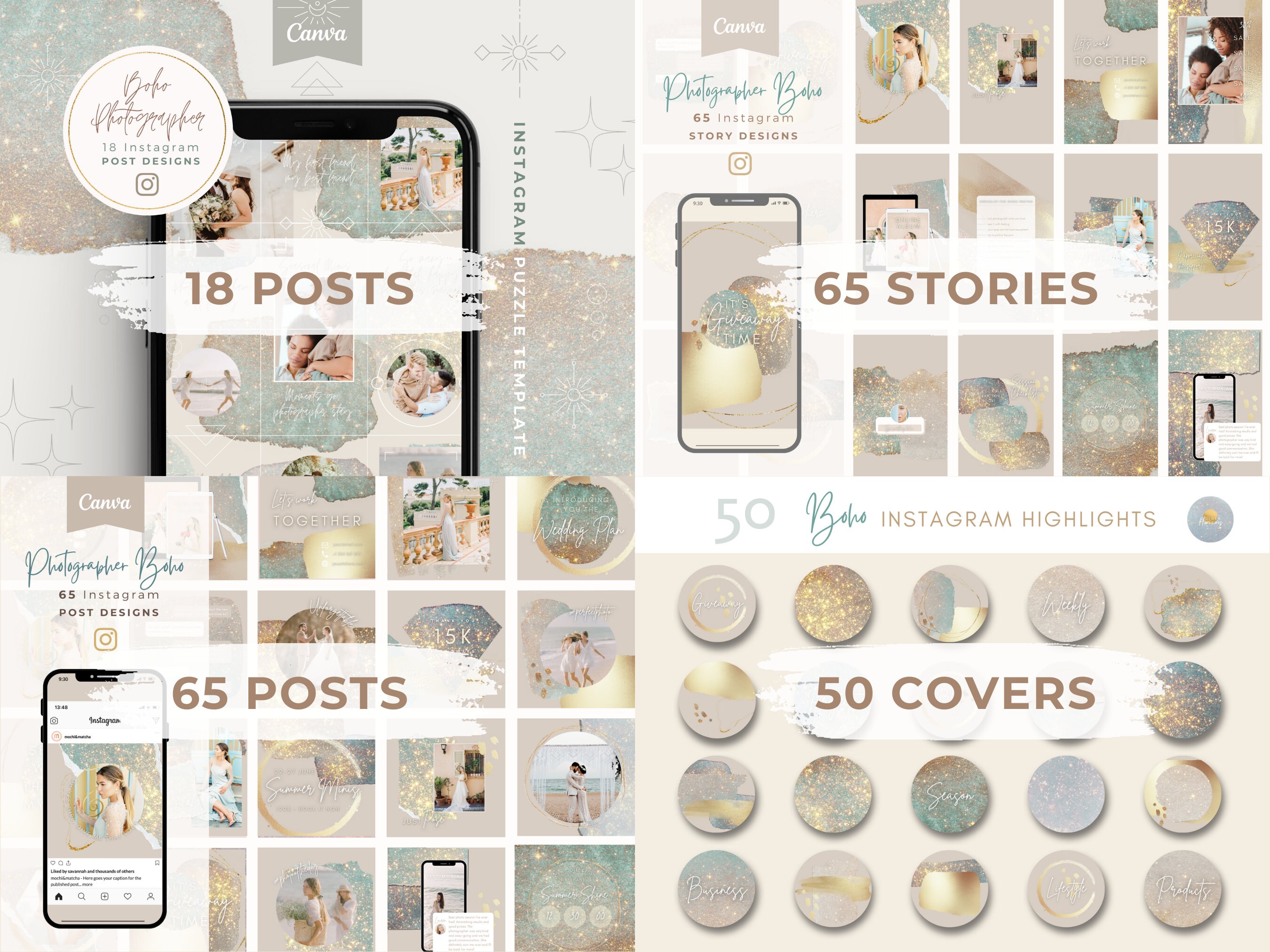 Instagram Bundle for Photographer, Instagram Templates Kit Gold ...
