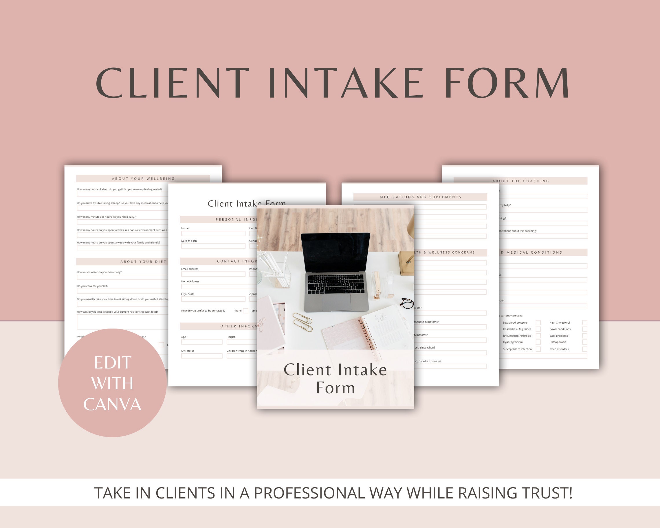 Counseling Intake Form, Client Intake Form Template, Coaching Intake ...