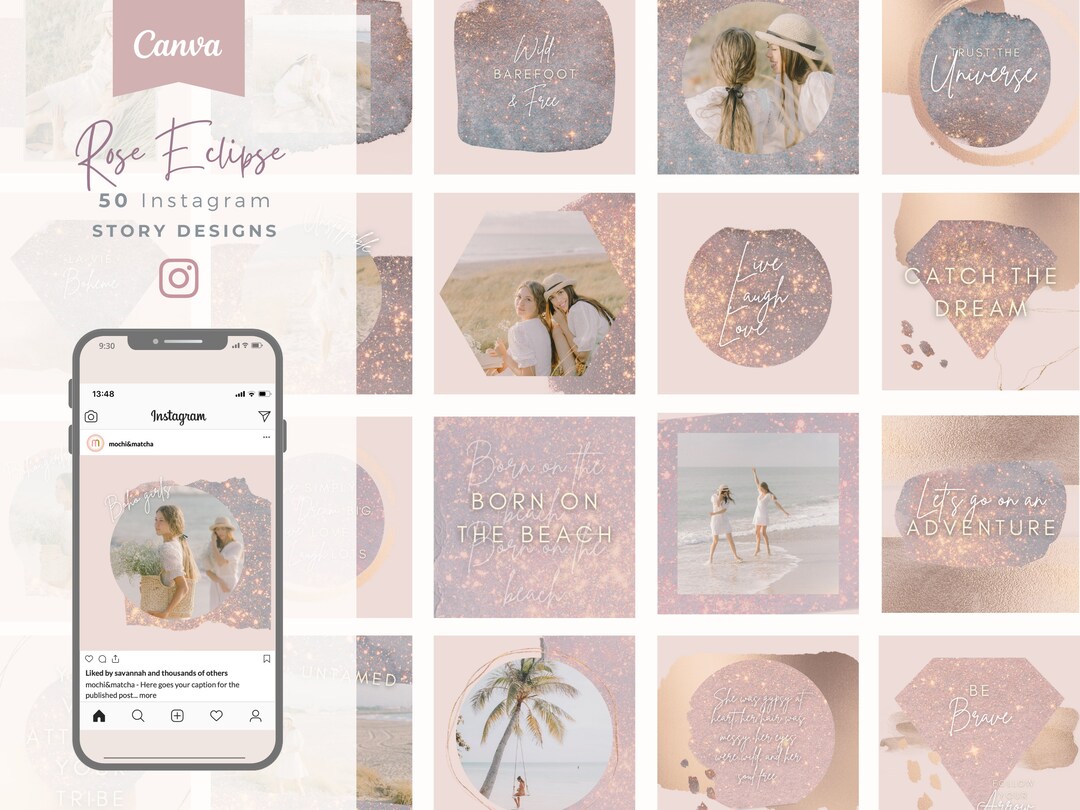 Pink Boho Instagram Posts, Glitter Instagram Posts Template, Sparkle ...