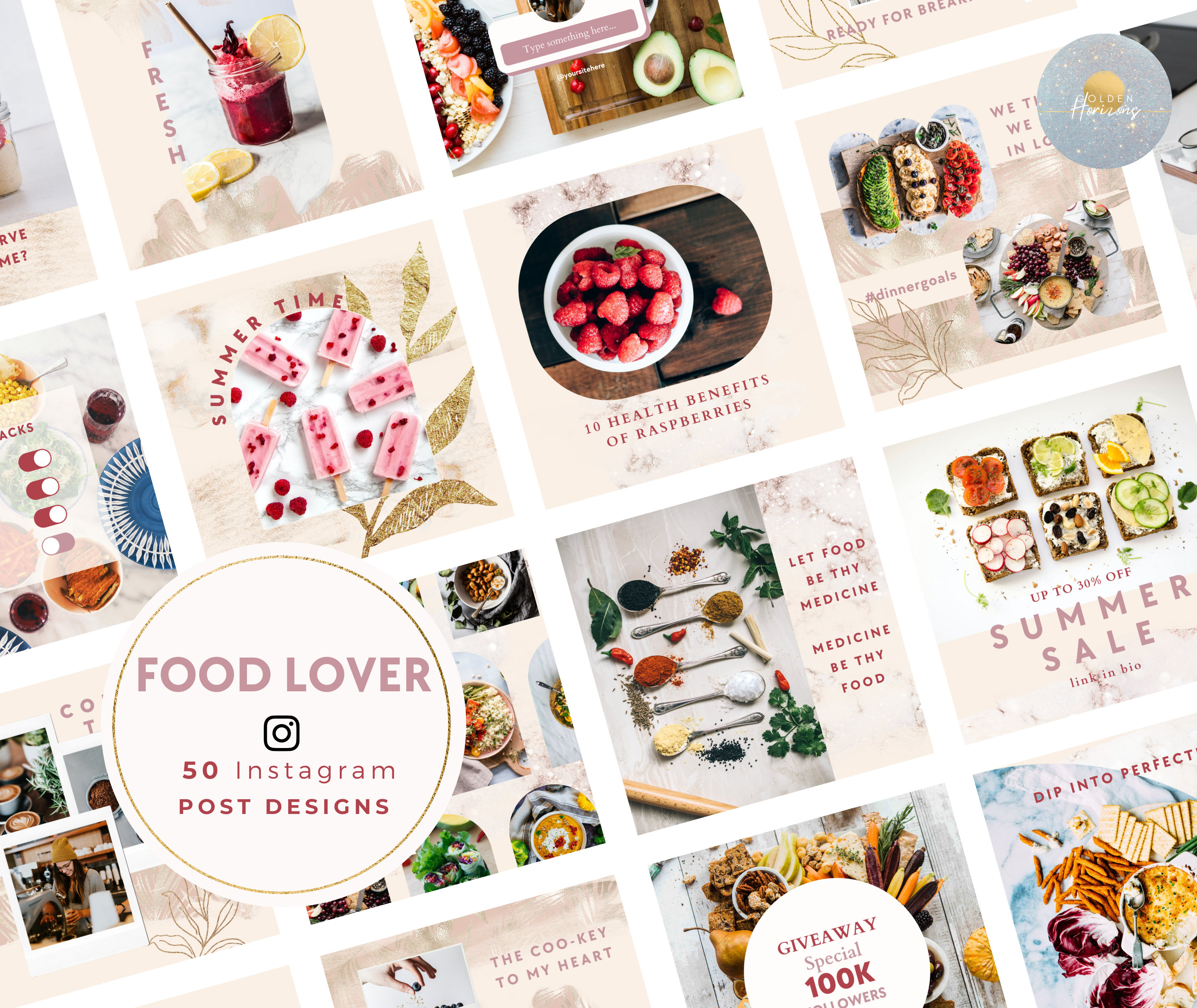 Food Instagram Post Templates for Canva, Food Blog Social Media Posts ...