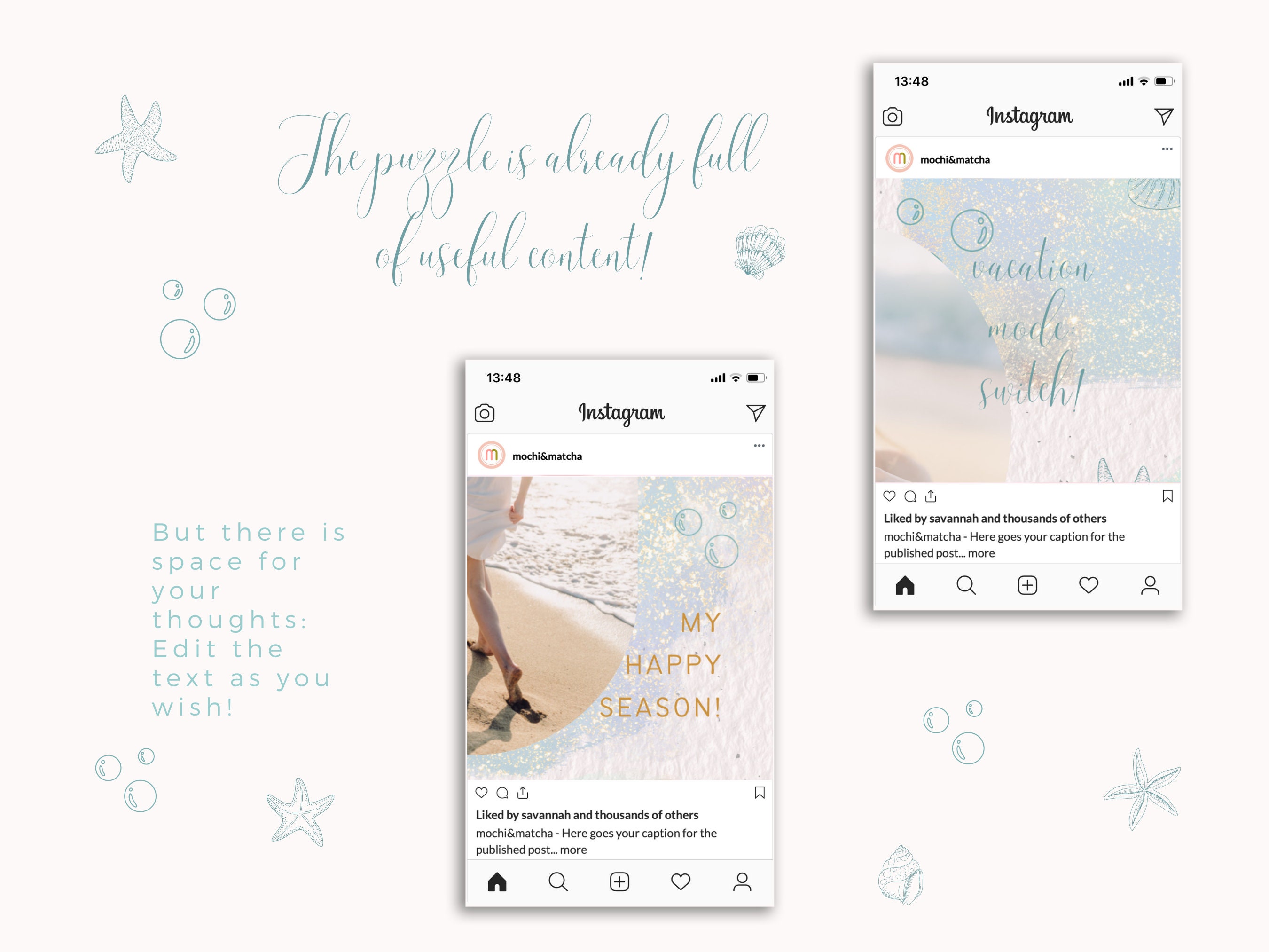 Turquoise Instagram Puzzle Template, Beach Instagram Post, Blue Ocean ...
