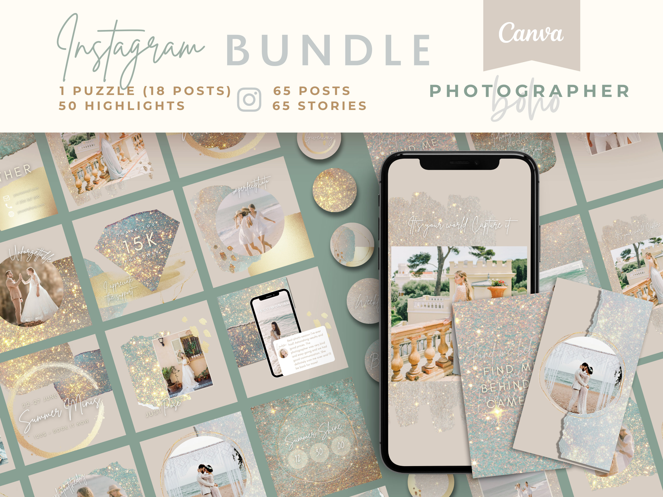 Instagram Bundle for Photographer, Instagram Templates Kit Gold ...