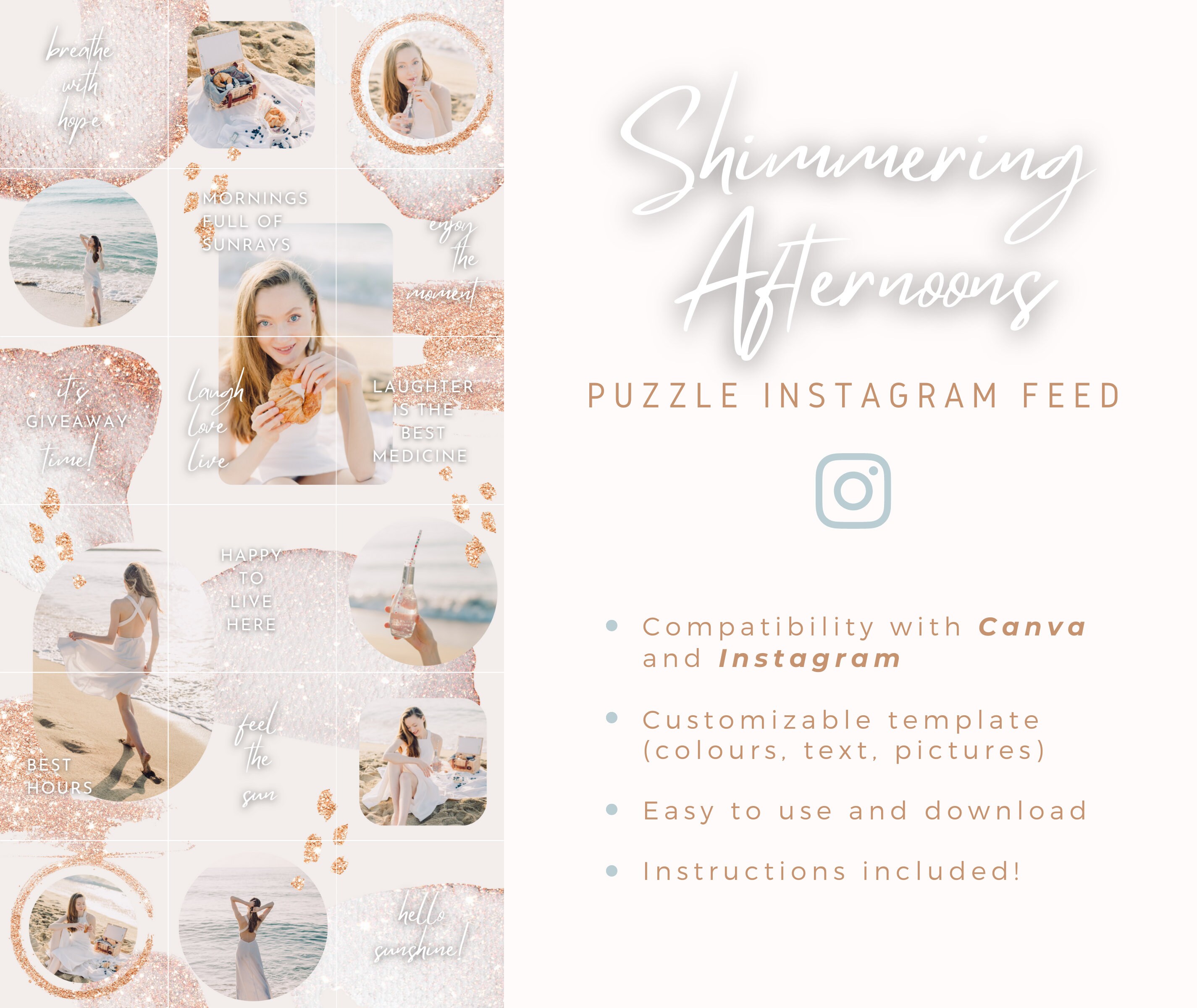 Rose Gold Glitter Instagram Puzzle, Influencer Canva Instagram Puzzle ...