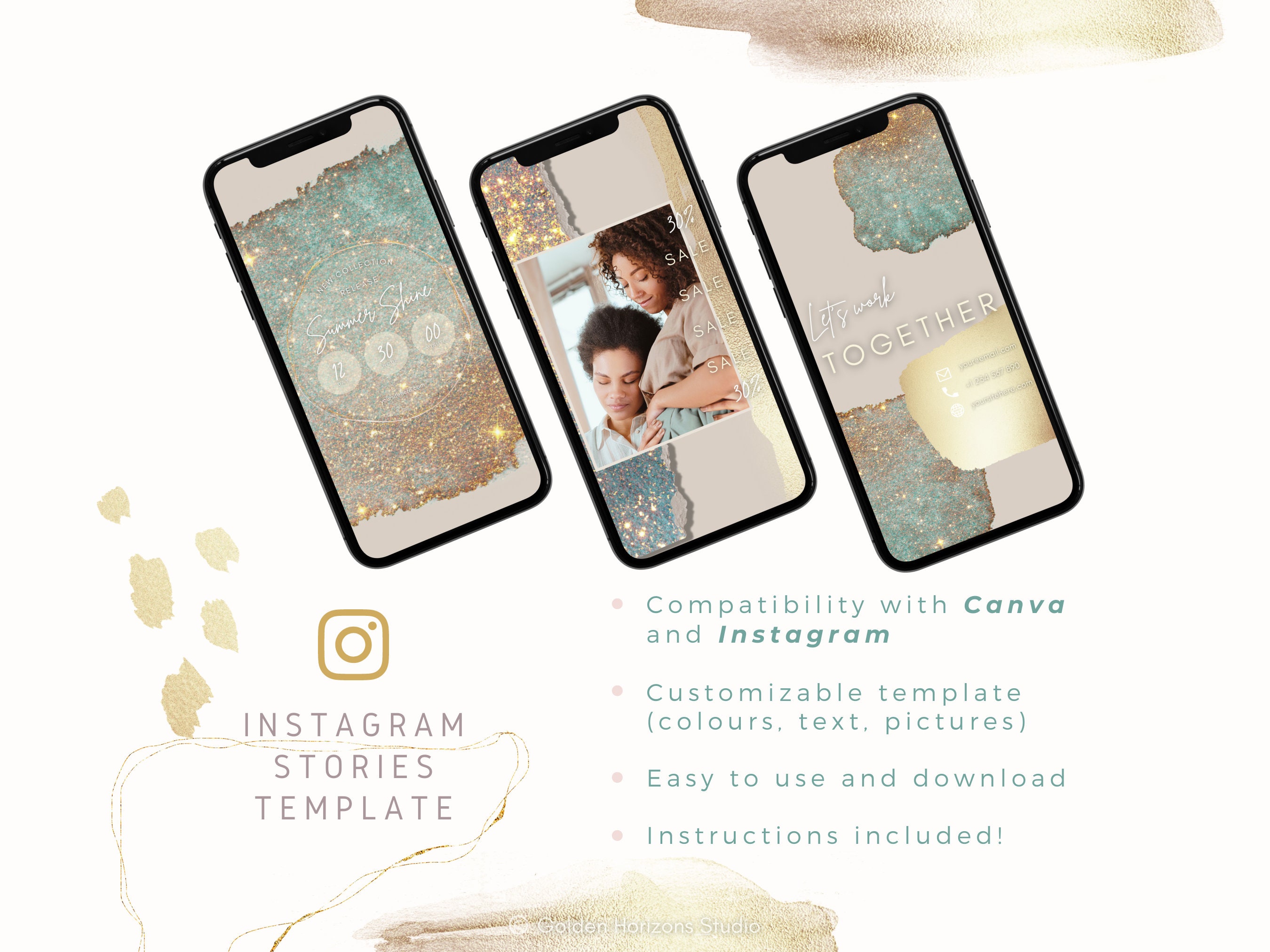 Instagram Bundle for Photographer, Instagram Templates Kit Gold ...