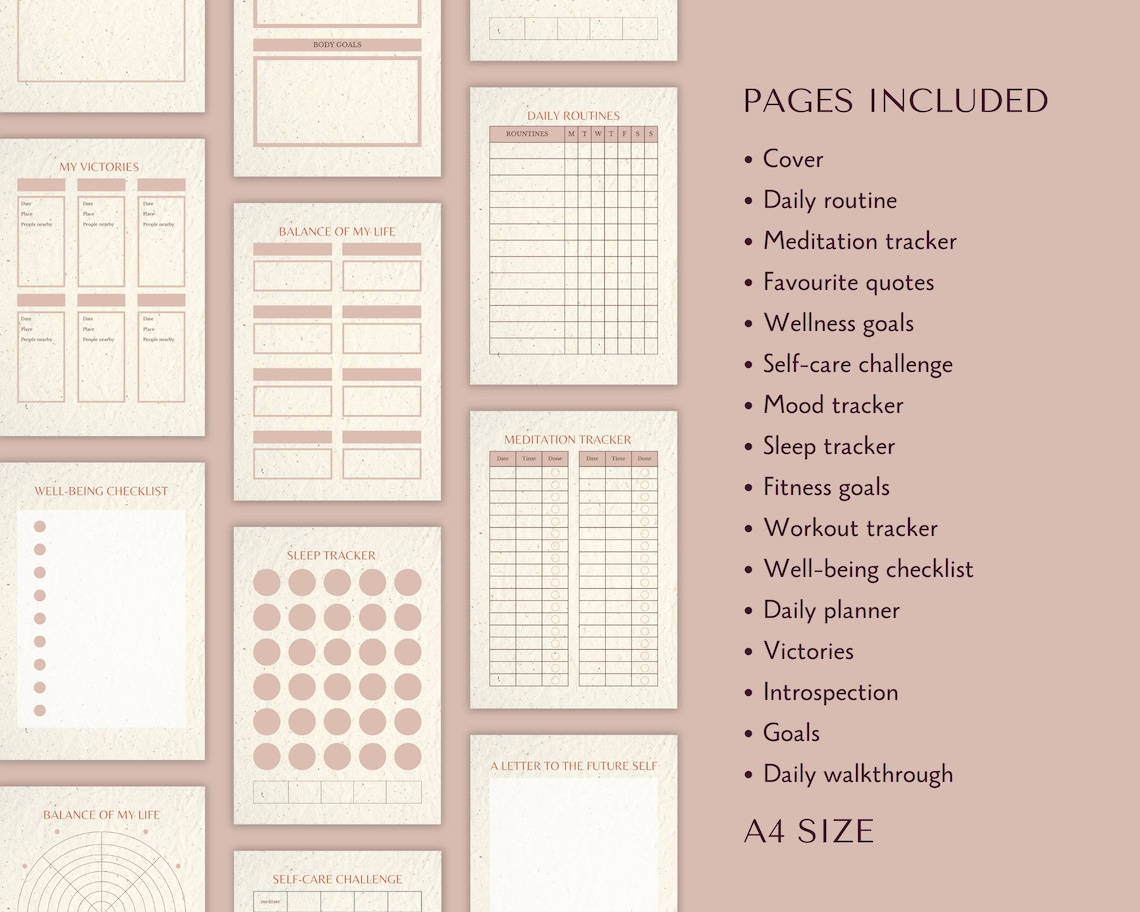 Self Care Planner Template and Workbook, Guided Self Care Journal ...