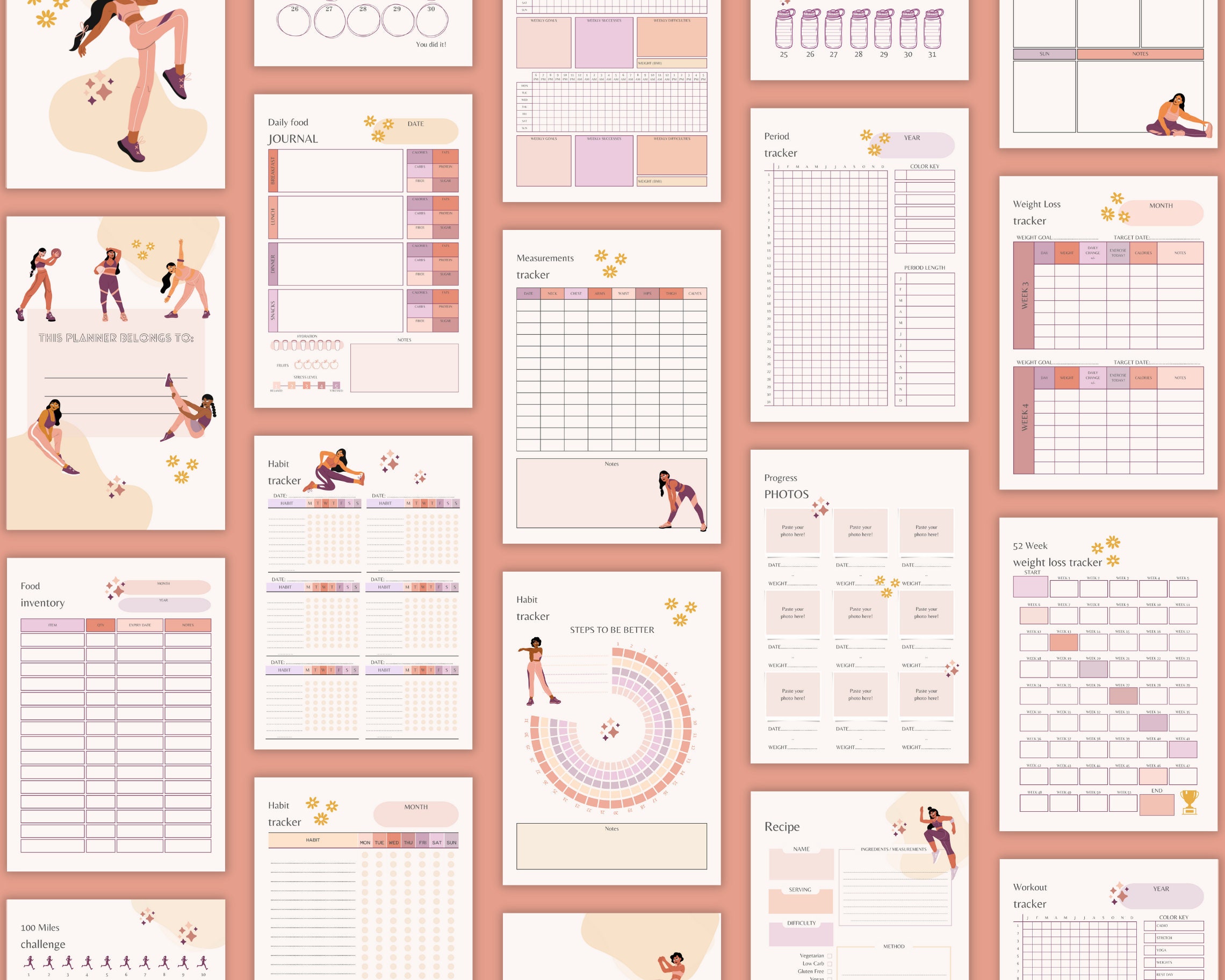 Fitness Digital and Printable Planner Template, Weight Loss Planner and ...