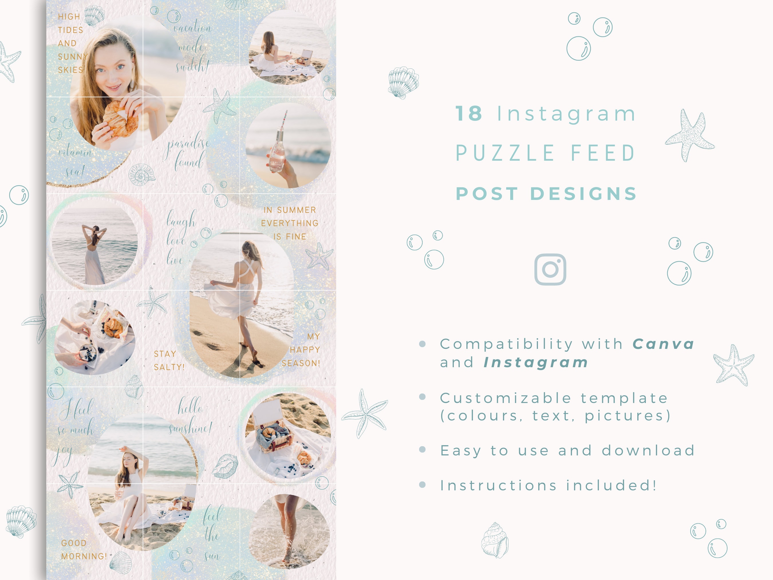 Turquoise Instagram Puzzle Template, Beach Instagram Post, Blue Ocean ...