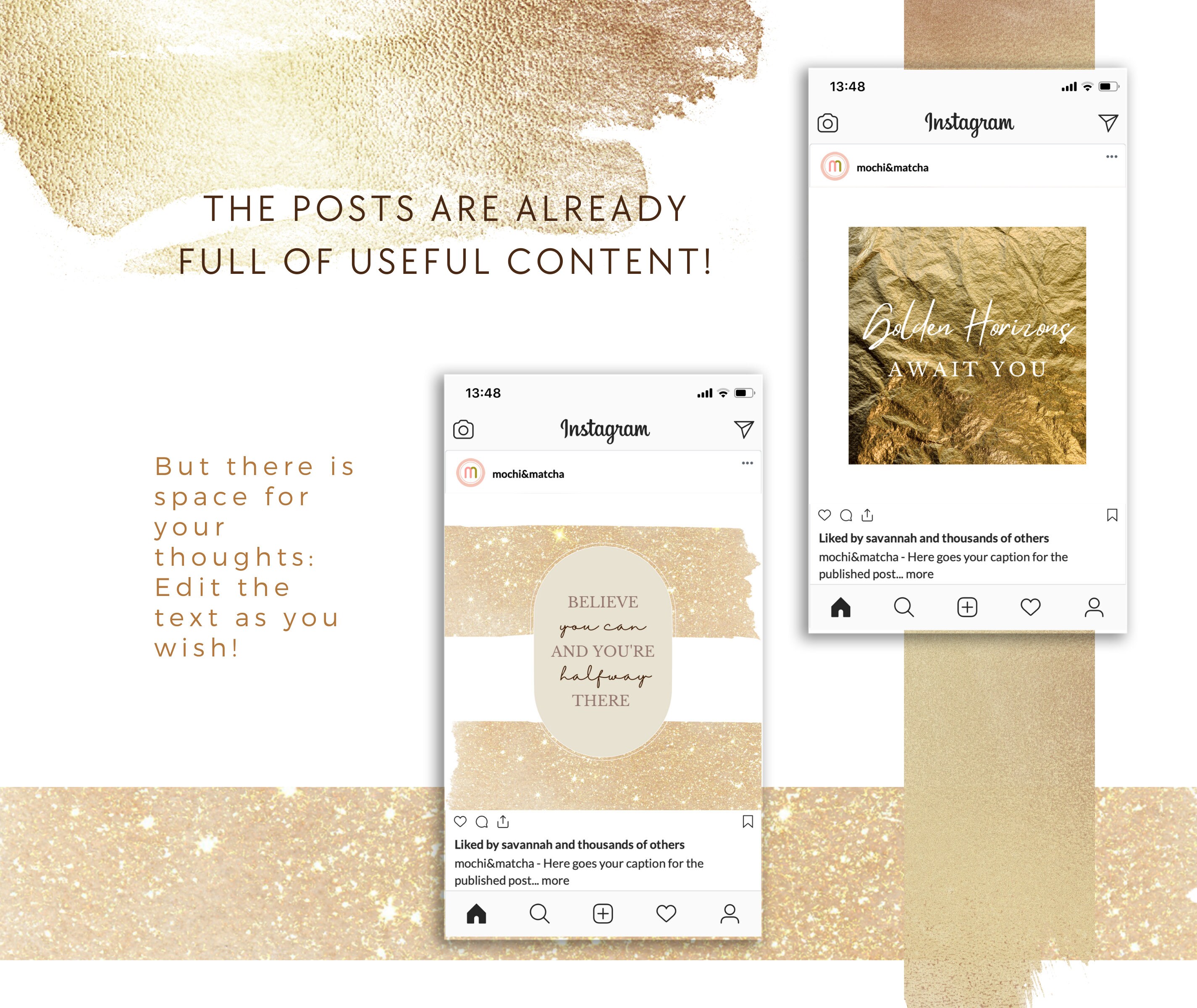 Instagram Quotes Posts Template Gold, White and Gold Instagram Template ...
