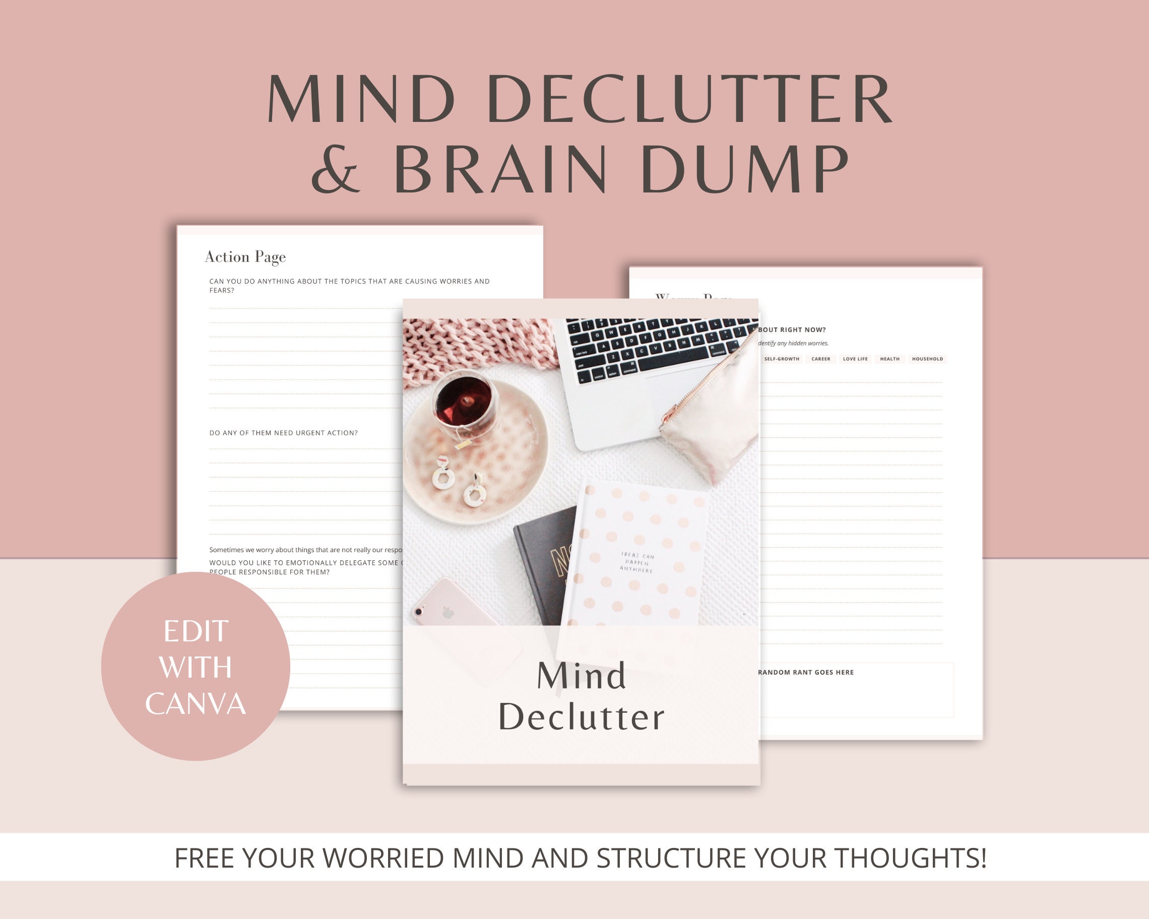 Mind Declutter Template, Brain Dump Printable, Brain Dump Planner Pages, Printable Decluttering ...