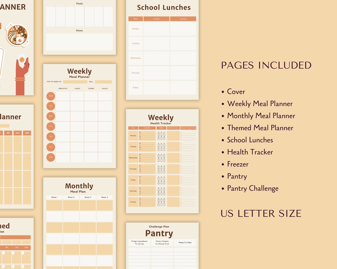 Weekly Meal Planner Template Food Journal Printable Editable - Etsy