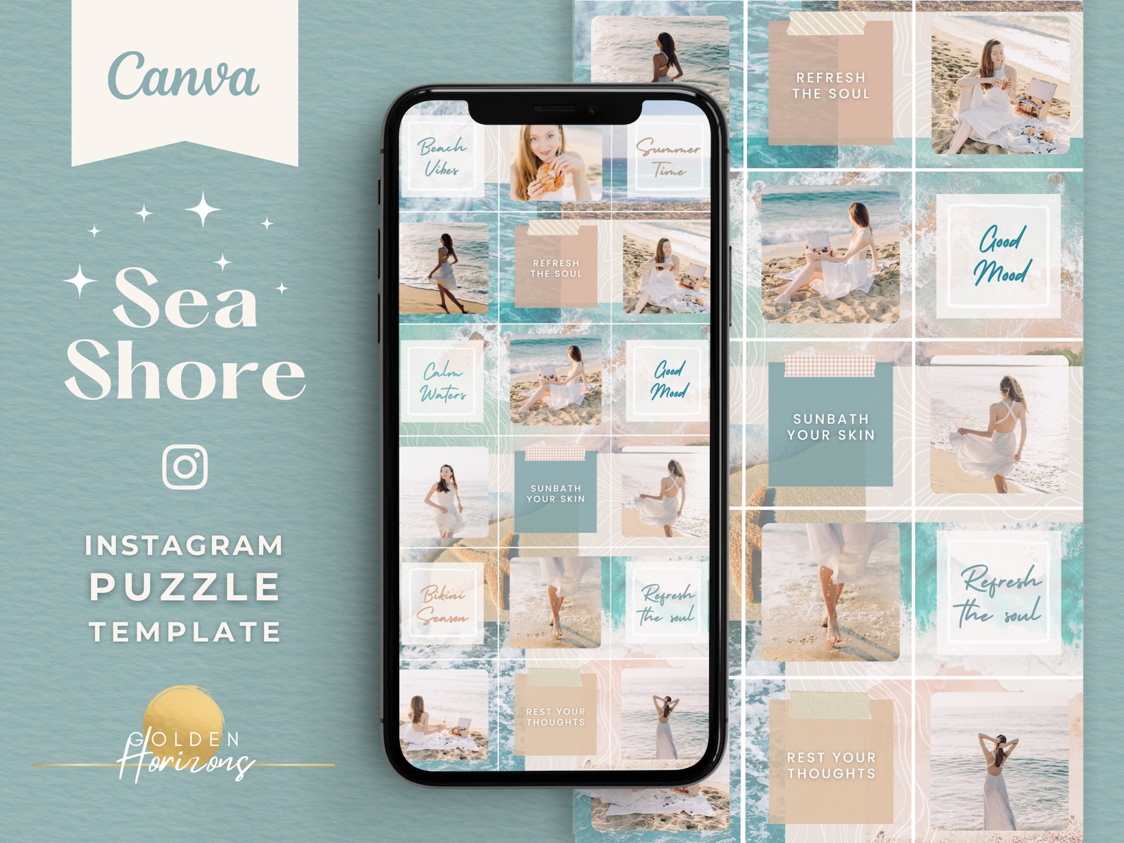 Beach Themed Instagram Templates, Sea Instagram Puzzle Feed, Turquoise ...