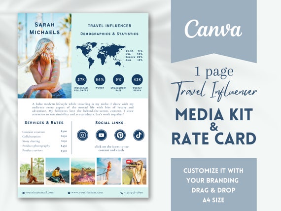 Travel Influencer Media Kit Template Blogger Rate Sheet - Etsy