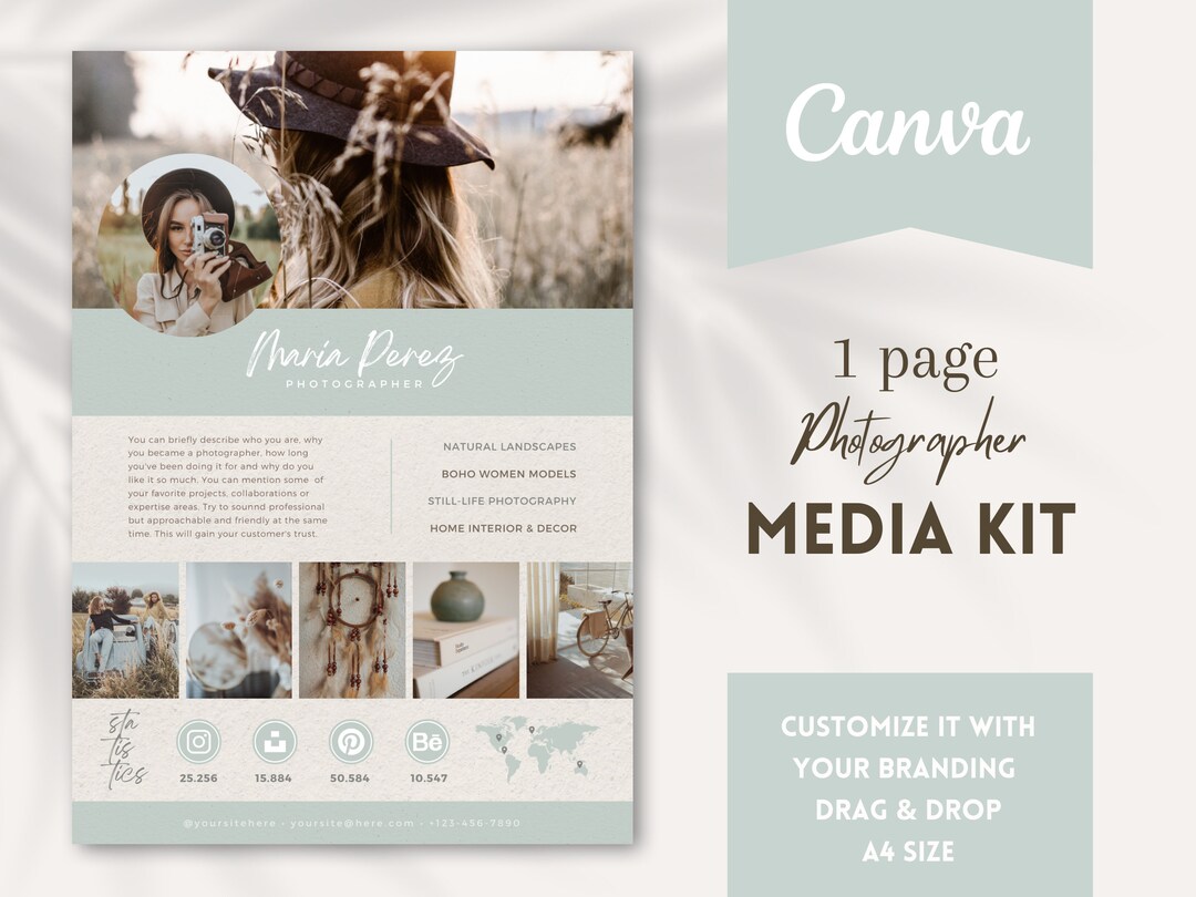 Photographer Media Kit Template for Canva, Photographer Branding Kit ...