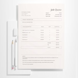 Work Estimate Template, Job Quote Template, Printable Job Estimate ...