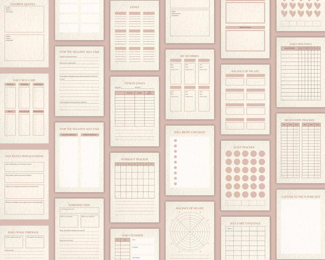 Self Care Planner Template and Workbook, Guided Self Care Journal ...