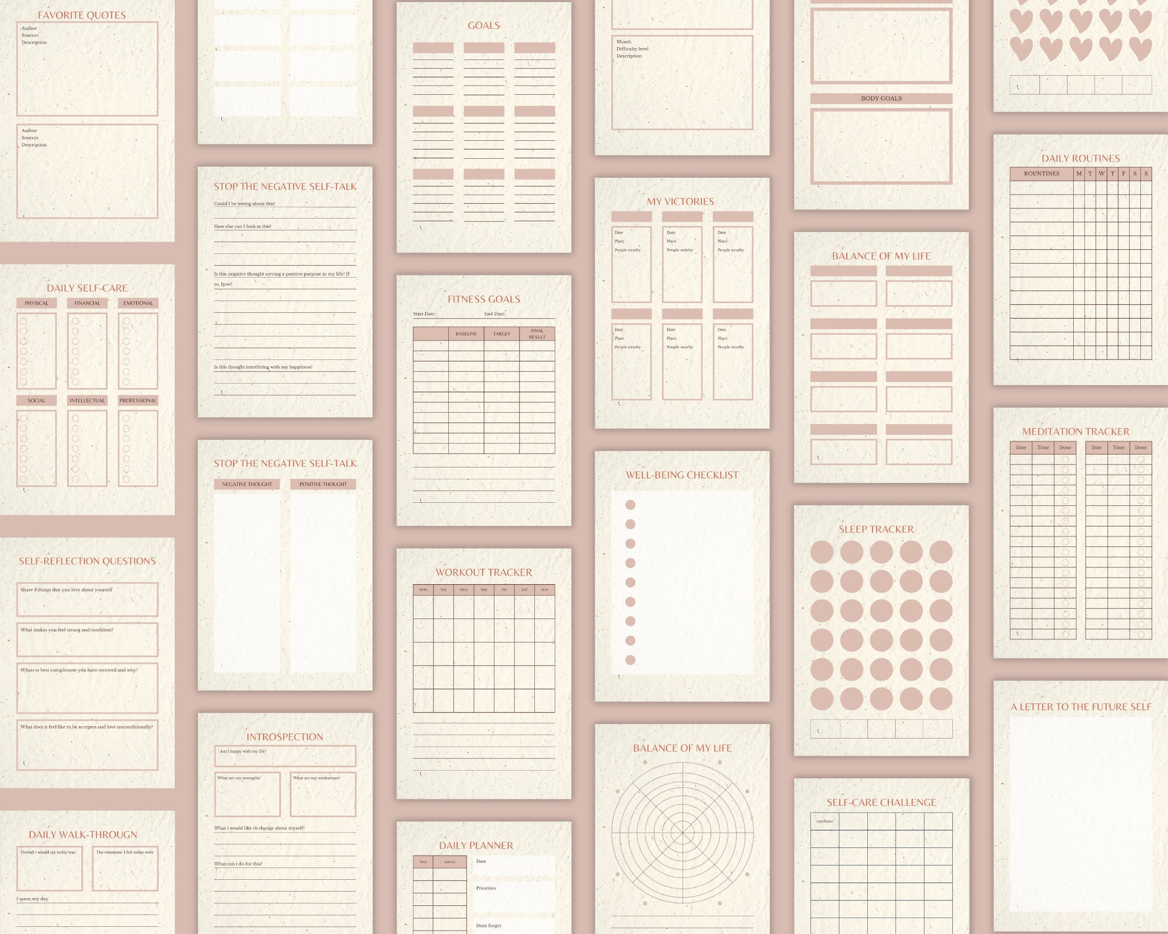 Self Care Planner Template and Workbook, Guided Self Care Journal, Checklist Printable for Self ...