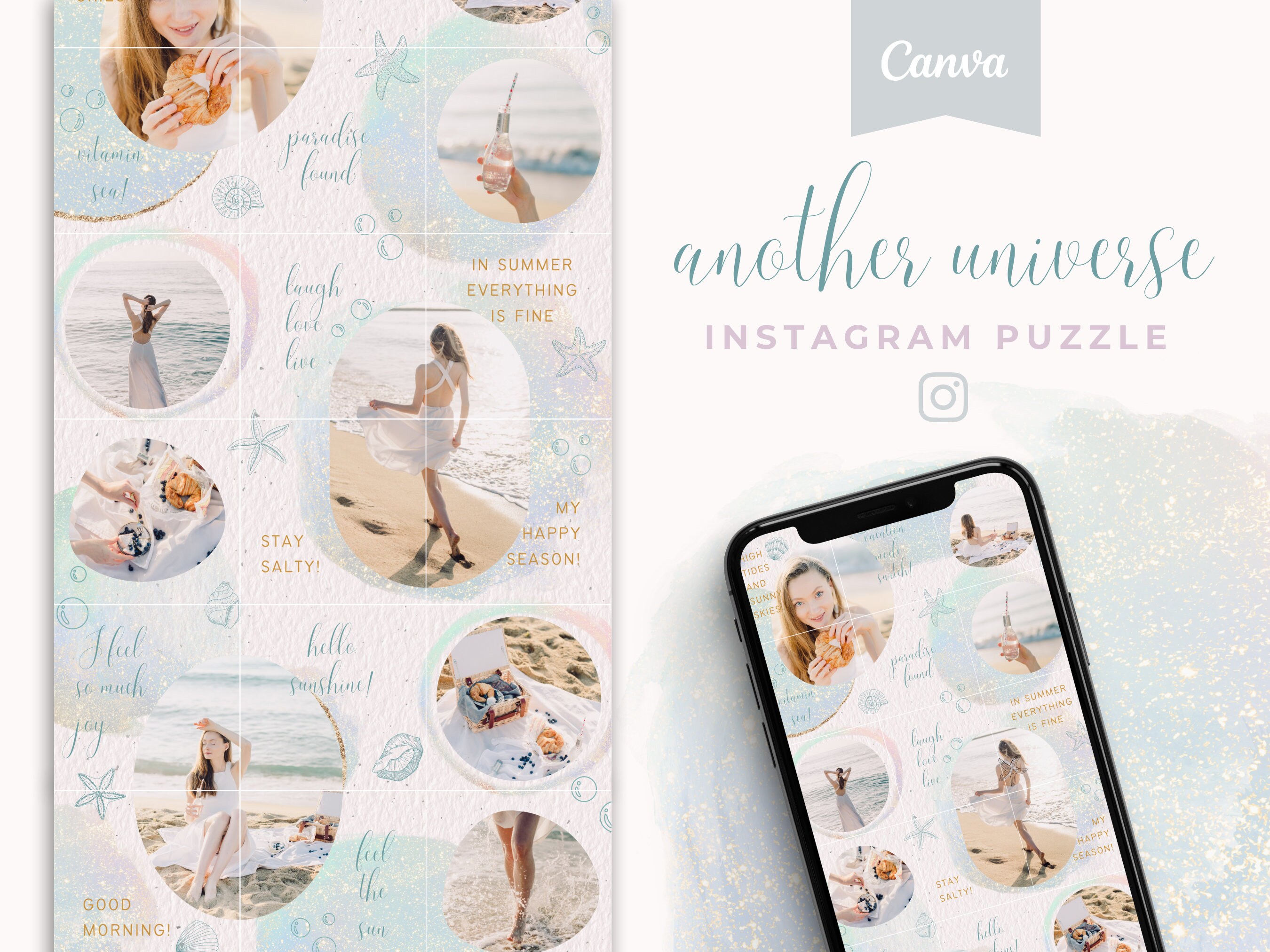 Turquoise Instagram Puzzle Template, Beach Instagram Post, Blue Ocean ...