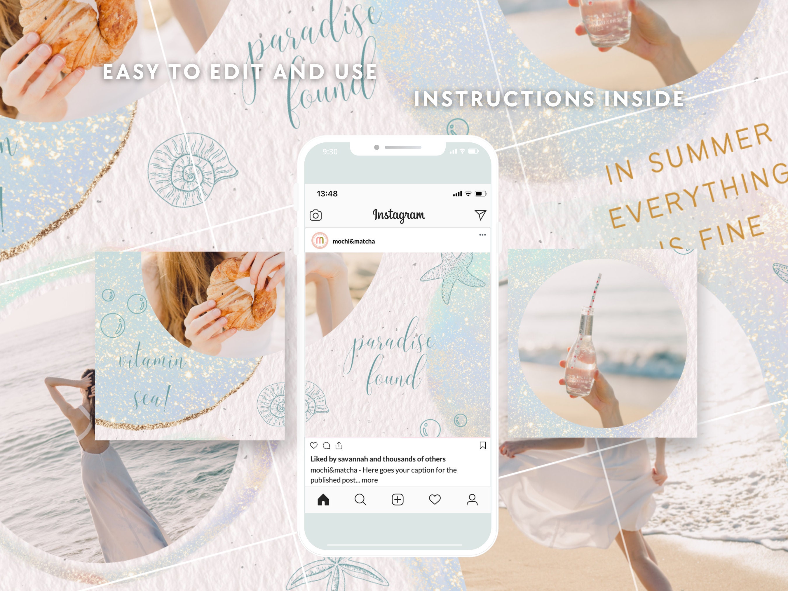 Turquoise Instagram Puzzle Template, Beach Instagram Post, Blue Ocean ...