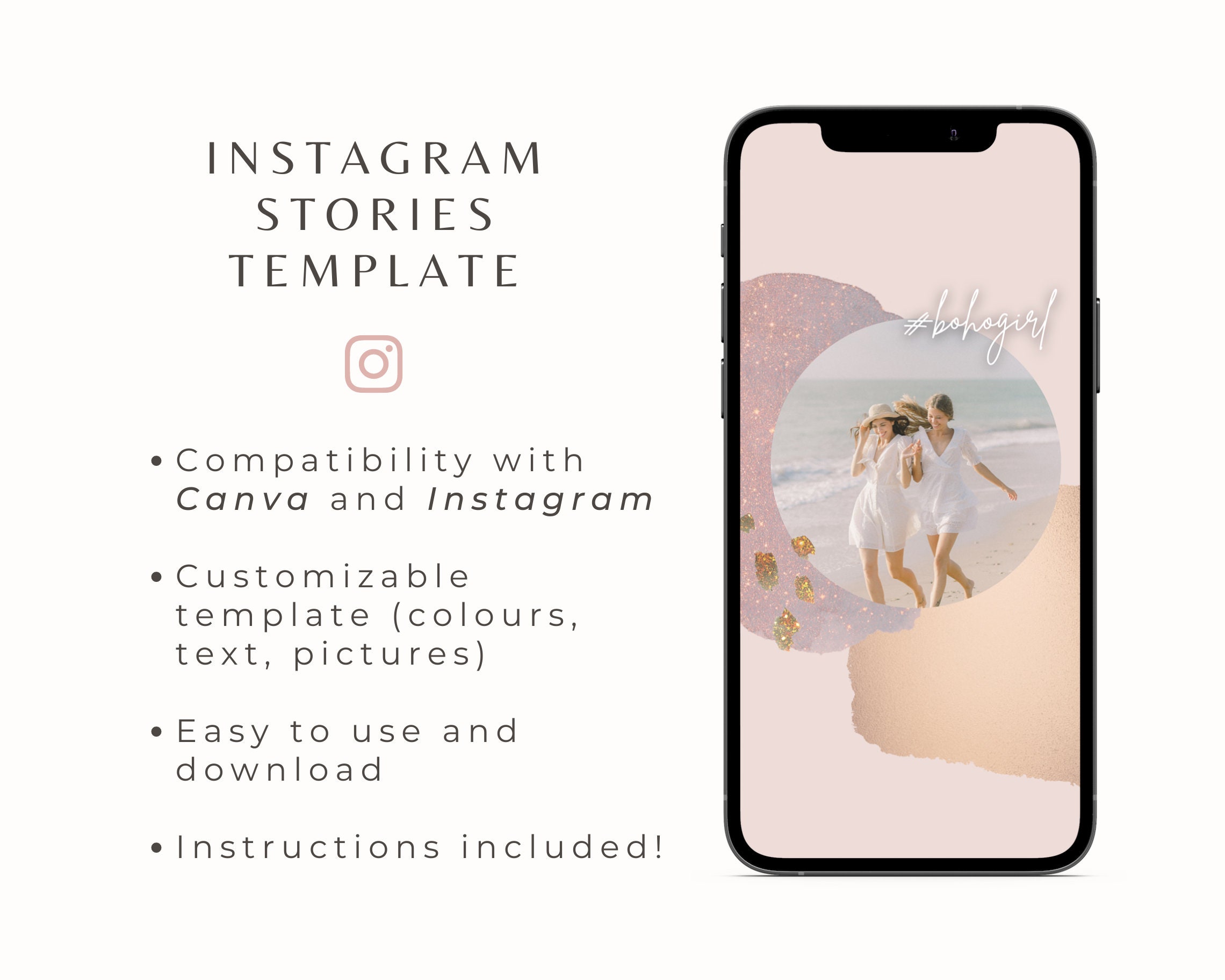 Rose Gold Instagram Story Templates, Boho Instagram Stories, Blush ...