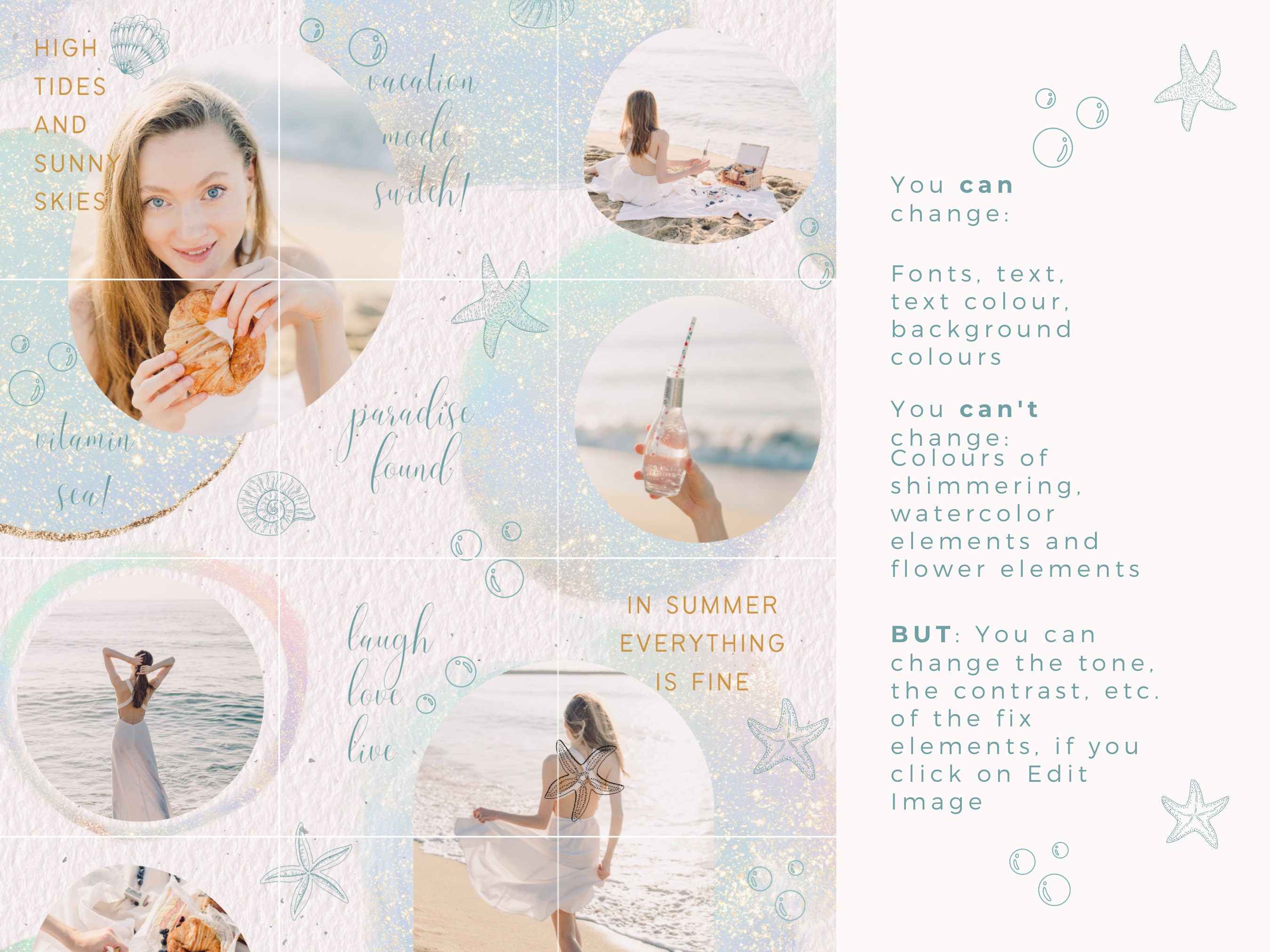 Turquoise Instagram Puzzle Template, Beach Instagram Post, Blue Ocean ...