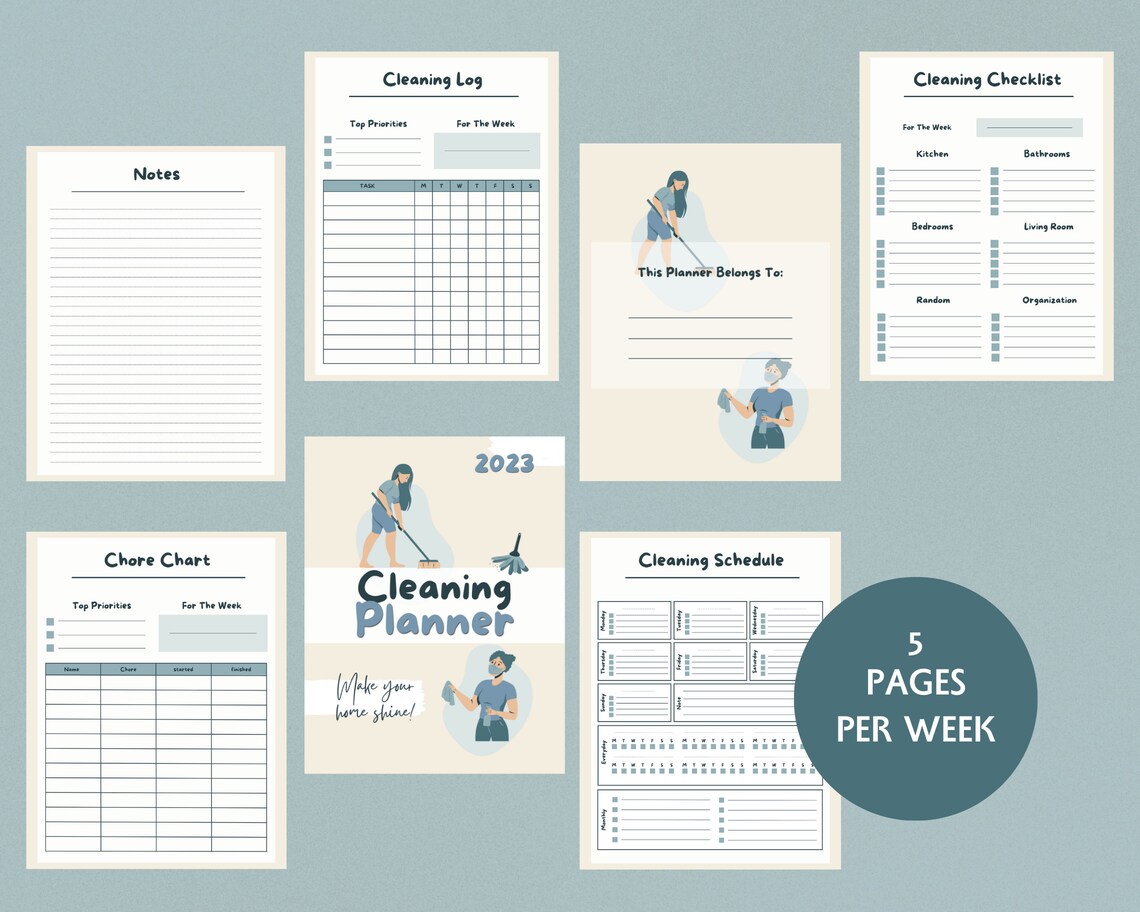 Cleaning Checklist Planner, Weekly House Chores, Digital Cleaning ...