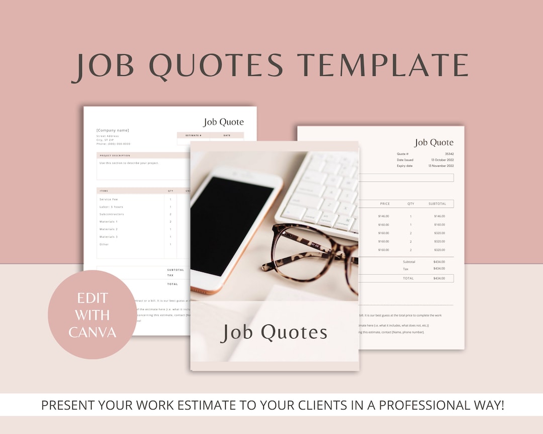 Work Estimate Template, Job Quote Template, Printable Job Estimate ...