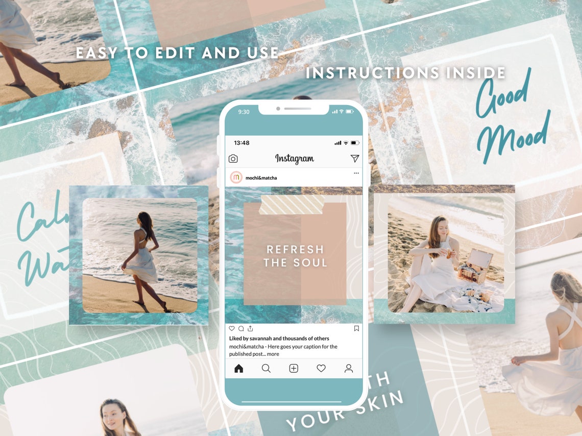 Beach Themed Instagram Templates, Sea Instagram Puzzle Feed, Turquoise ...