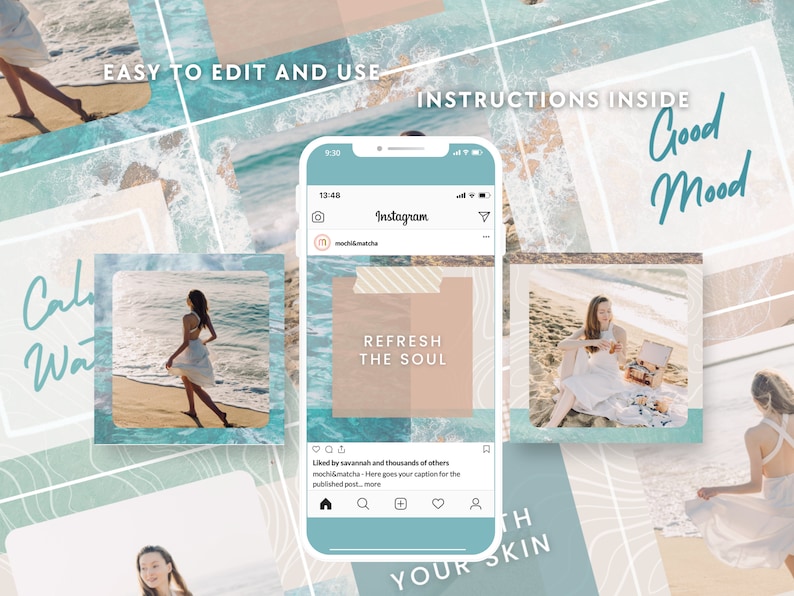 Beach Themed Instagram Templates, Sea Instagram Puzzle Feed, Turquoise ...