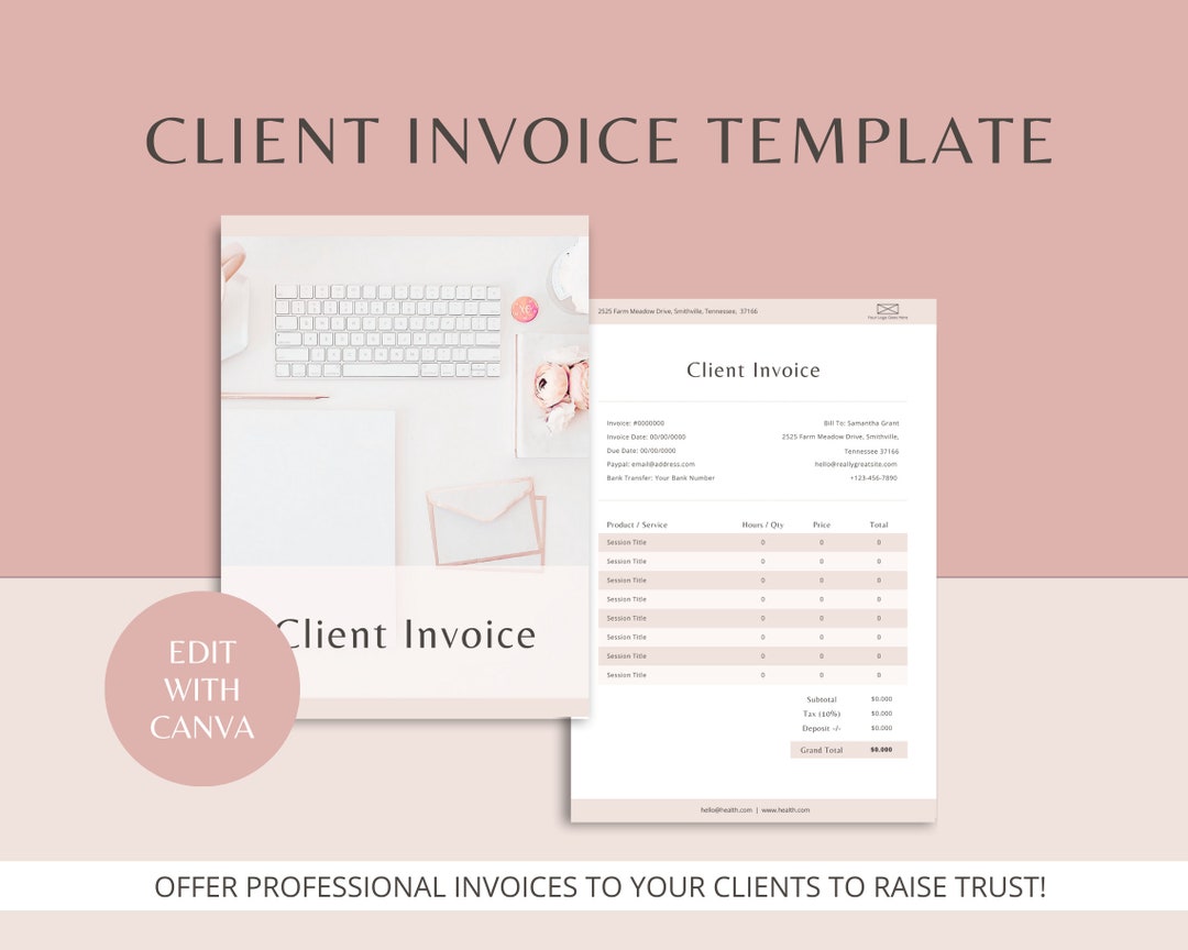 Client Invoice Template, Minimalist Invoice Template, Service Invoice ...