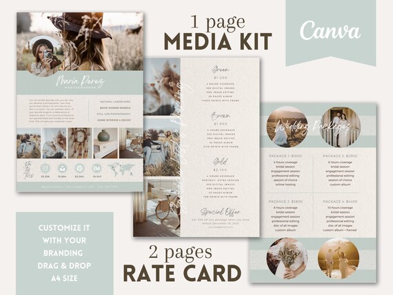 Photography Media Kit and Rate Card Bundle 1 Page Beige Media - Etsy