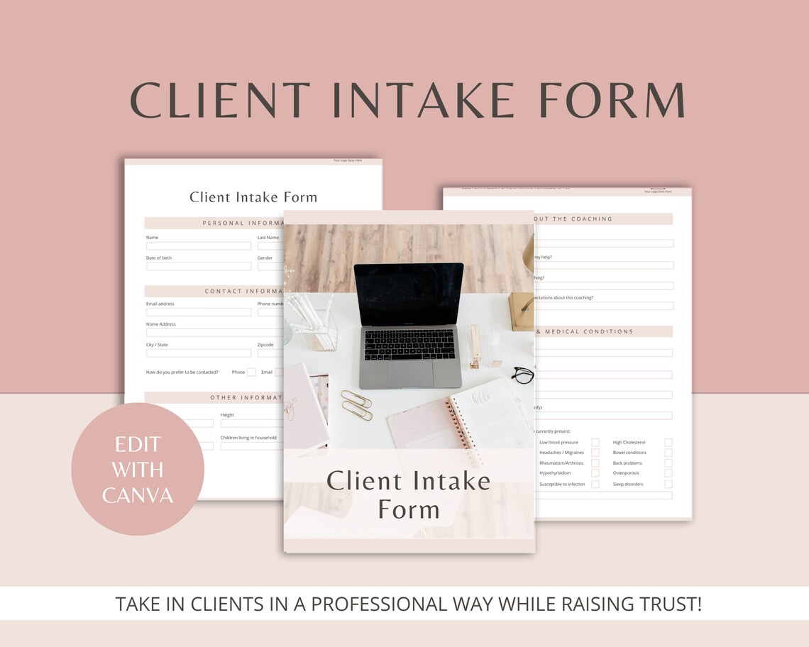 Counseling Intake Form, Client Intake Form Template, Coaching Intake ...