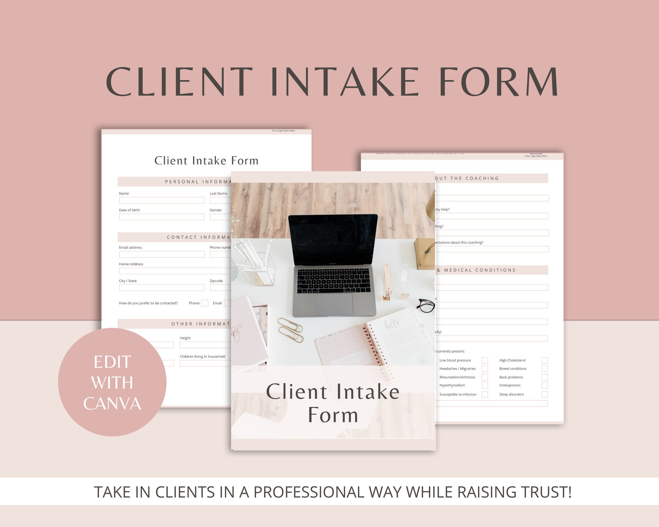 Counseling Intake Form, Client Intake Form Template, Coaching Intake ...