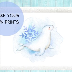 Arctic Animals Printable Wall Art Arctic Seal Snowflakes - Etsy