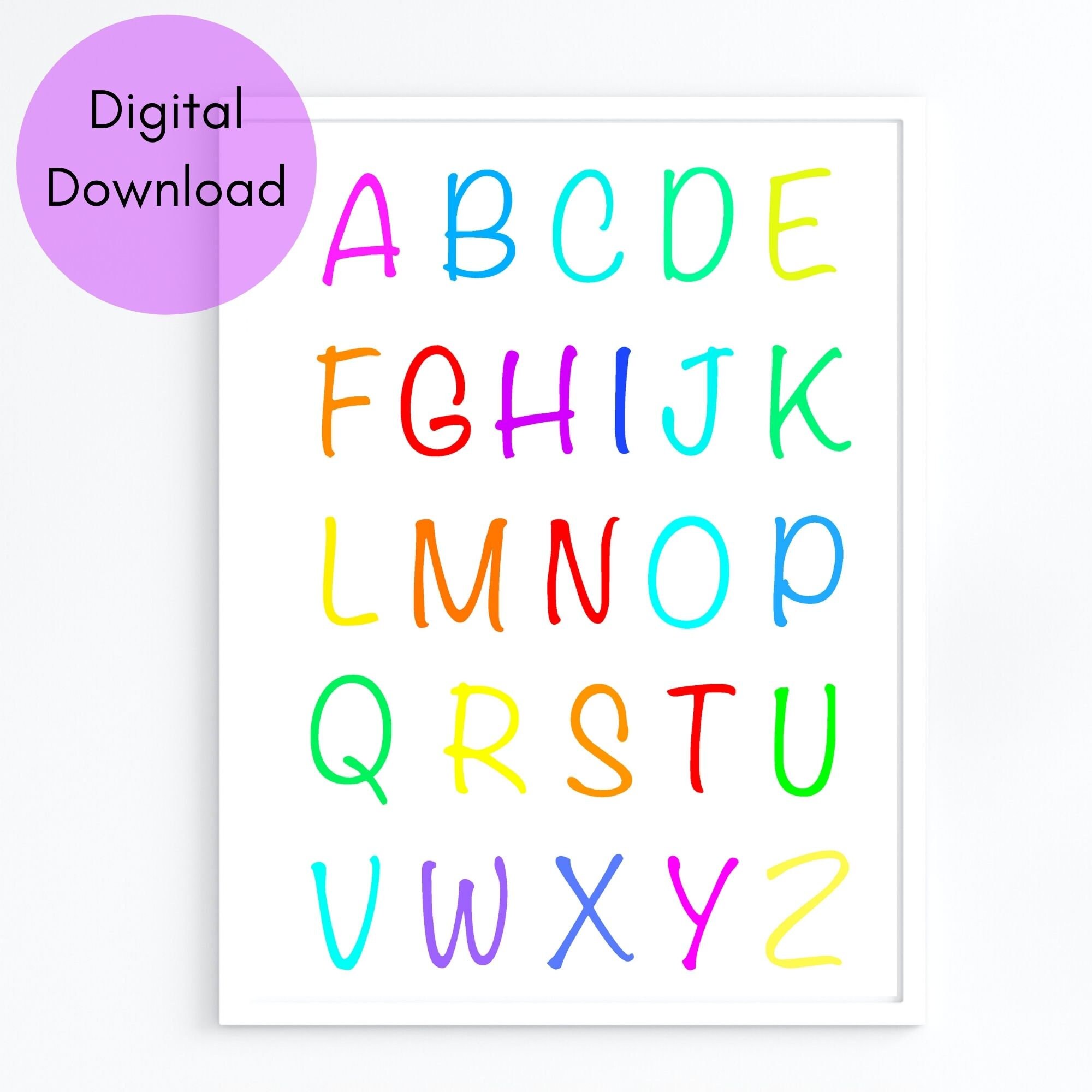 Bright Alphabet Poster Printable Wall Art, Kids Learning Poster ...