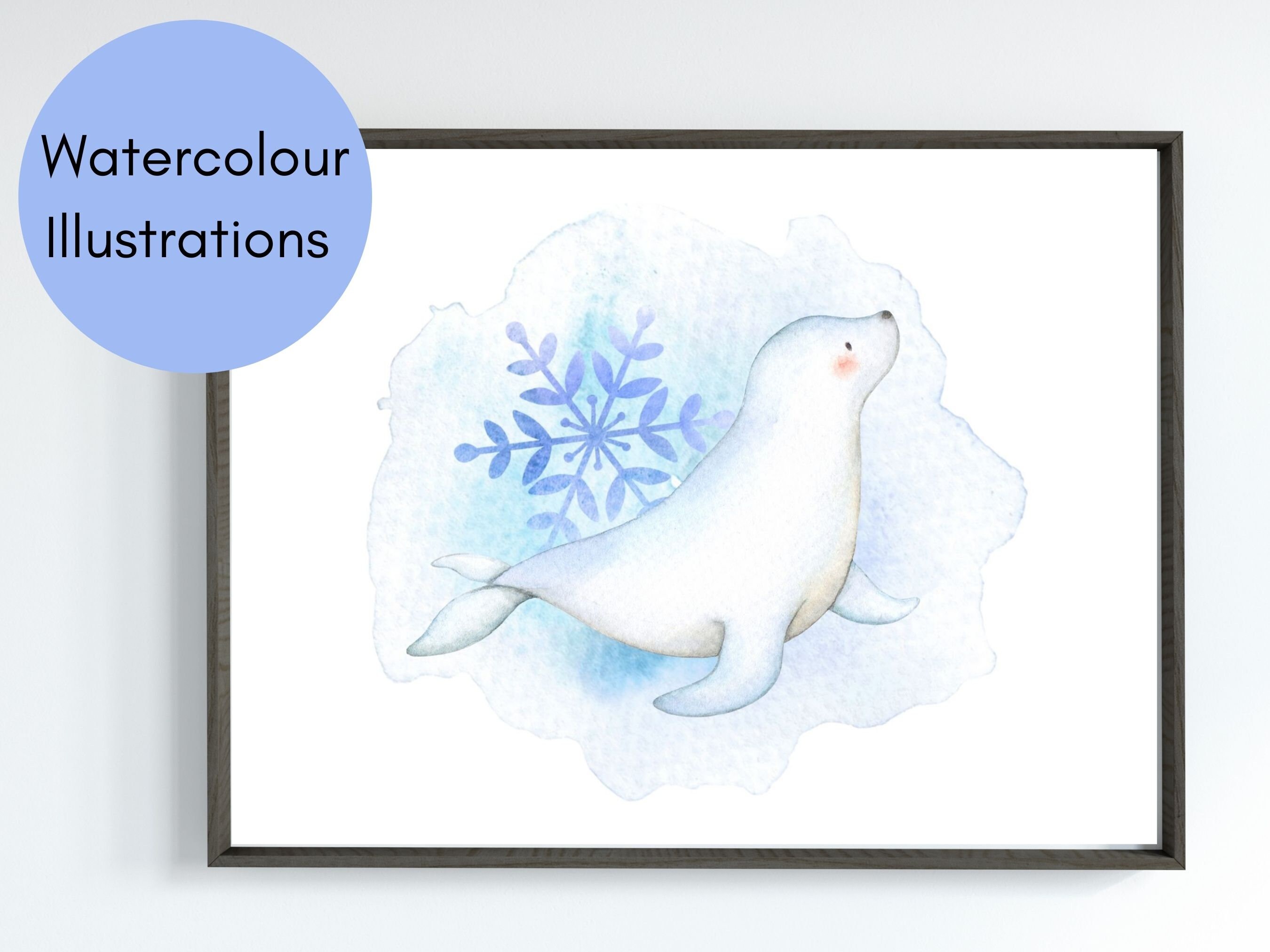 Arctic Animals Printable Wall Art Arctic Seal Snowflakes - Etsy