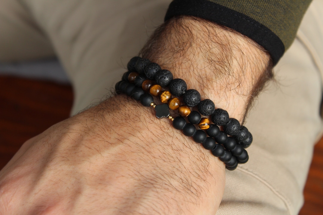 Bracelets for Men - Matt Tiger Eye, Lava Bead, Energy Bracelet, Meaning ...