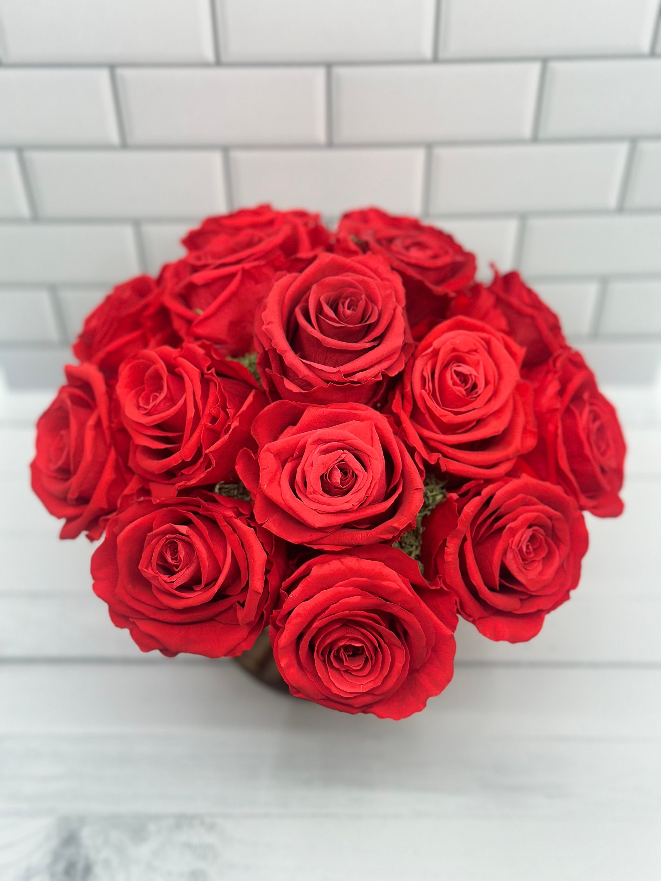 15 Preserved Red Roses in a Gold Metal Vase Eternal Roses Anniversary ...