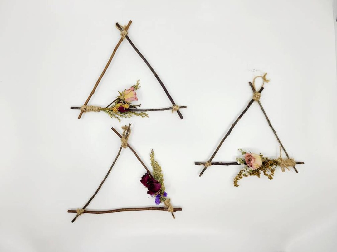Handmade Wooden Triangle Wreath With Natural Dried Flowers | Wall Decor ...