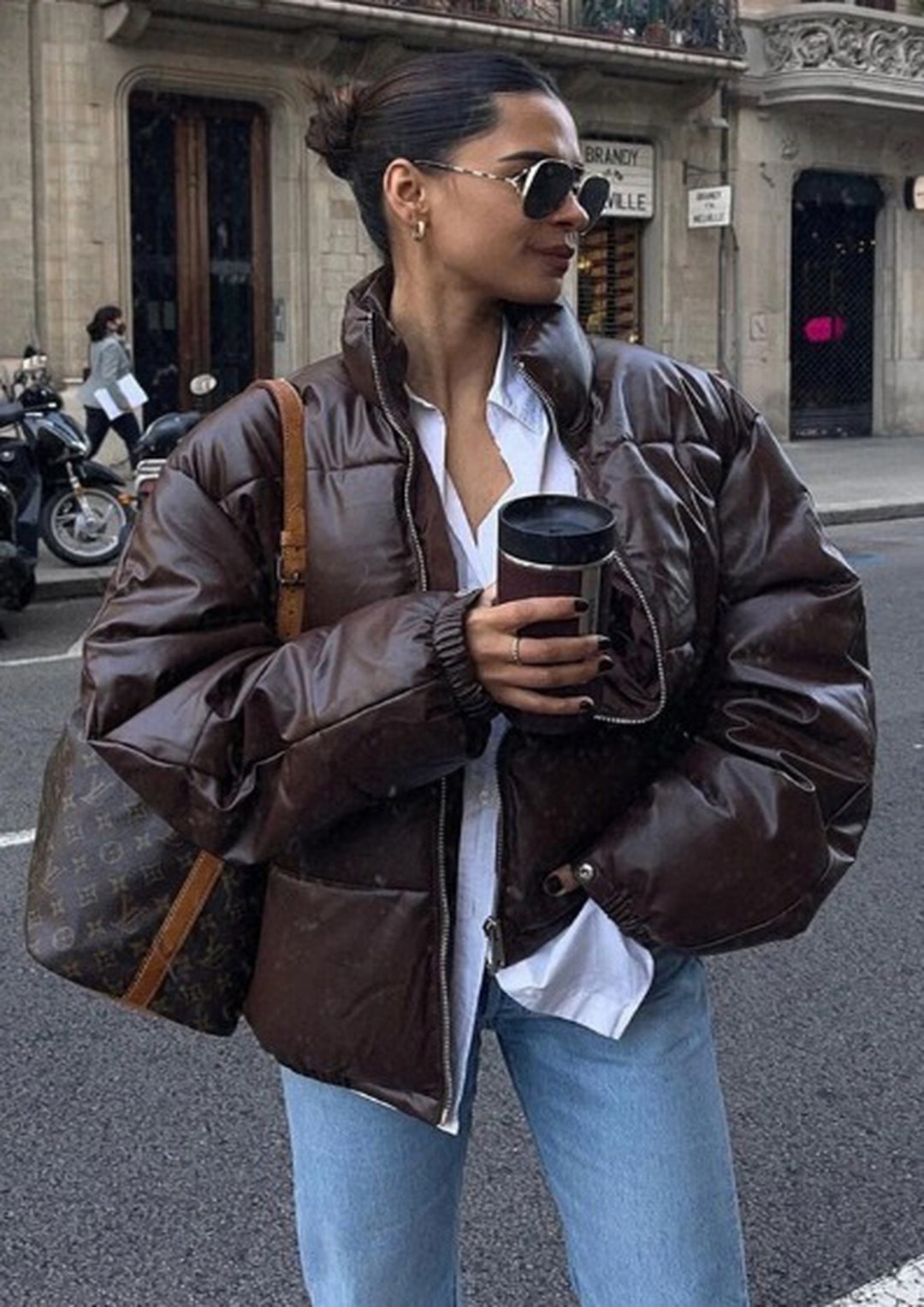 Brown Puffer Jacket, Oversize Leather Puffer Jacket, Oversize Puffer ...
