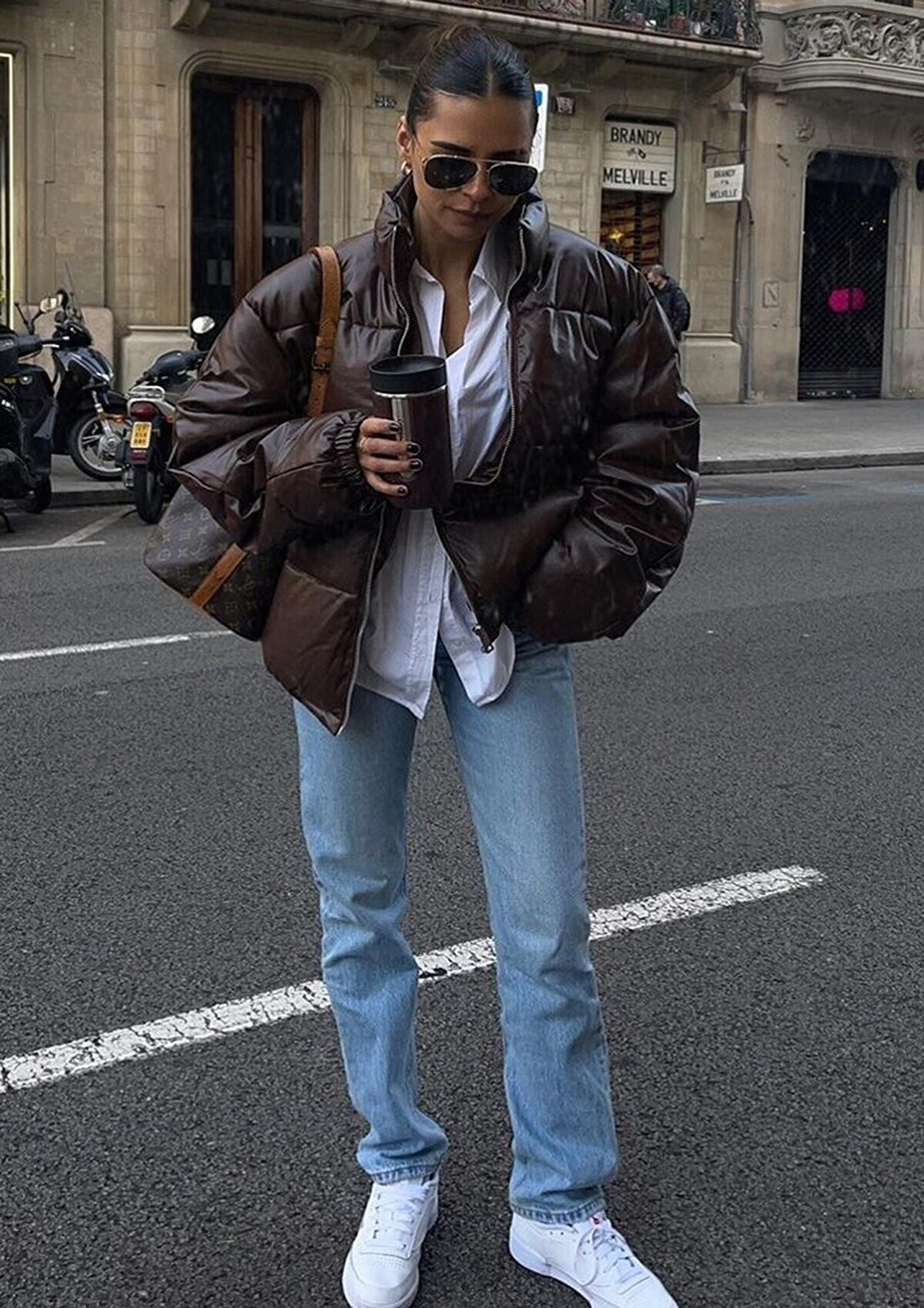 Brown Puffer Jacket, Oversize Leather Puffer Jacket, Oversize Puffer ...