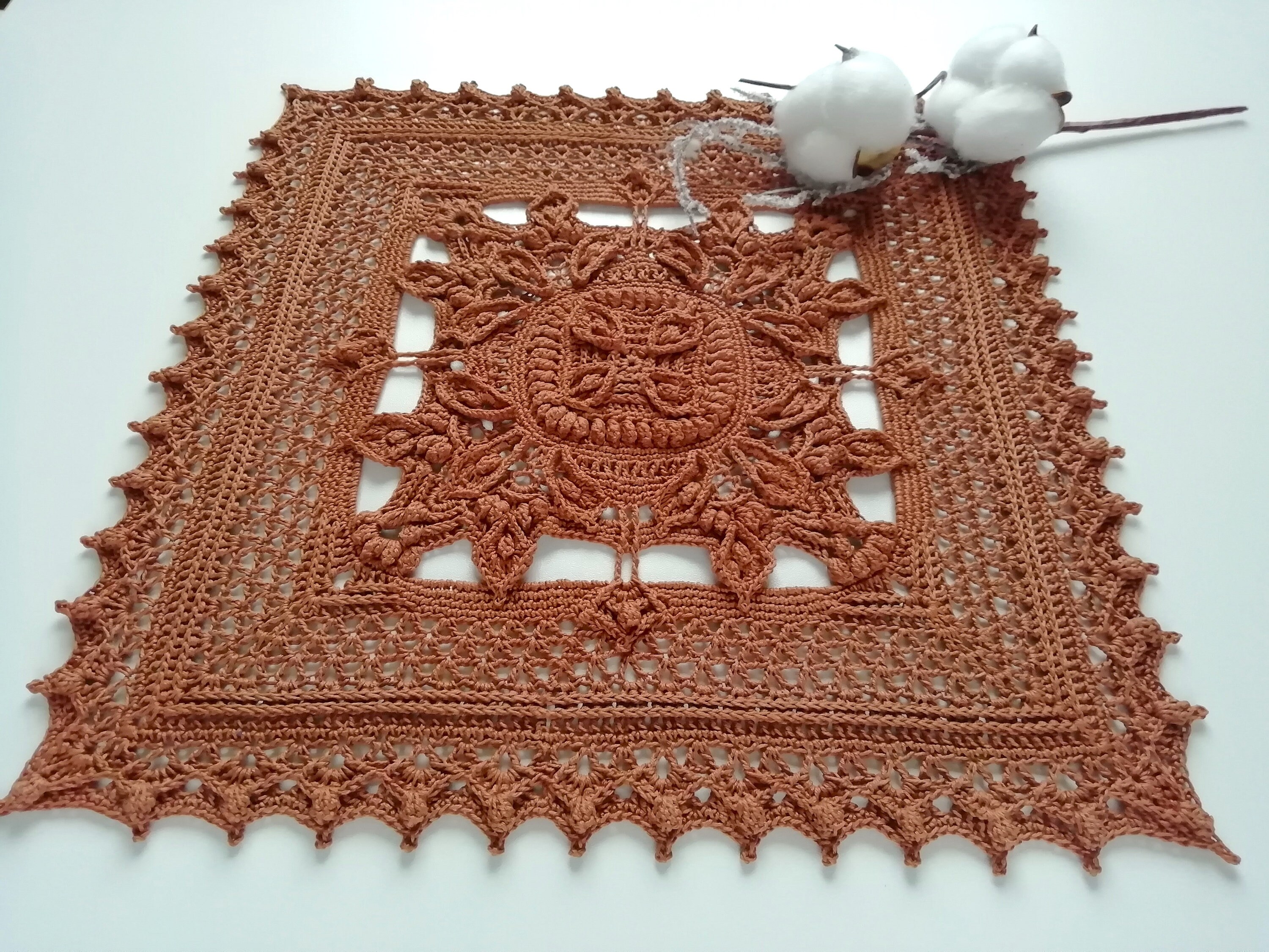Square Crochet Doily 33cm, Textured Handmade Doily Chocolate Brown ...