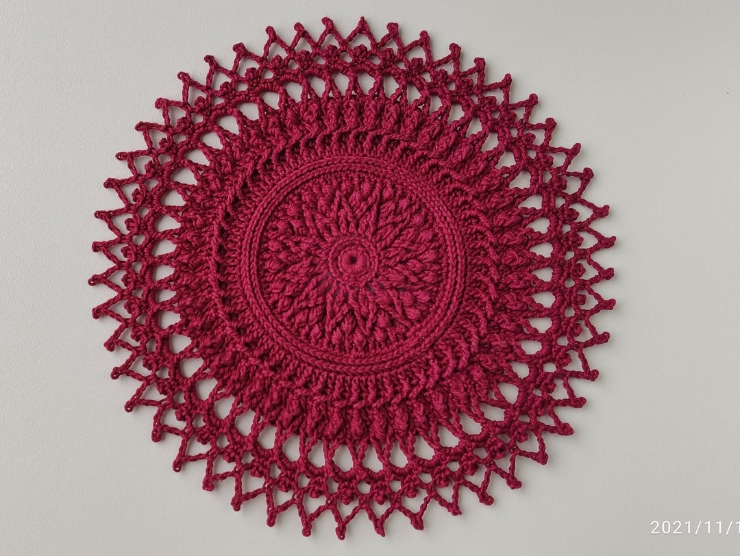 Vintage Style, Crocheted Doily, Round Napkin Wine Color, 3D Design ...