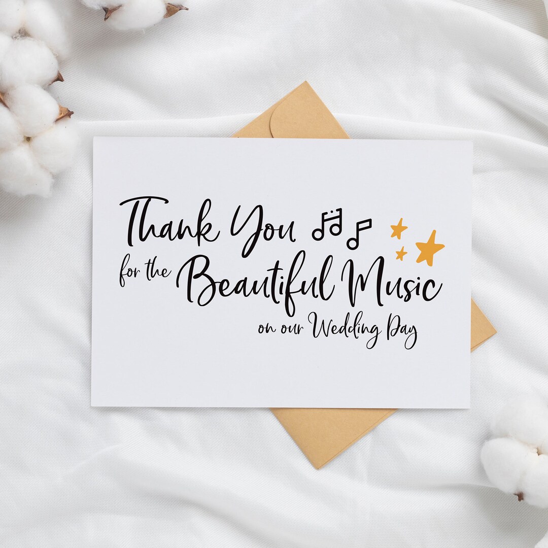 Thank You for Music on Wedding Day Simple Wedding Thank You Card ...