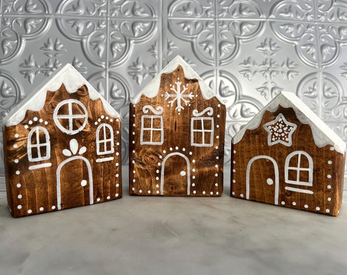 Set of 3 Wide Wooden Gingerbread Houses - Premade - Etsy