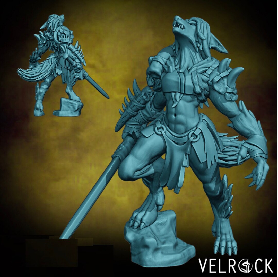 Female Shifter Barbarian Werewolf Mini - Velrock Art Miniatures - 3D ...
