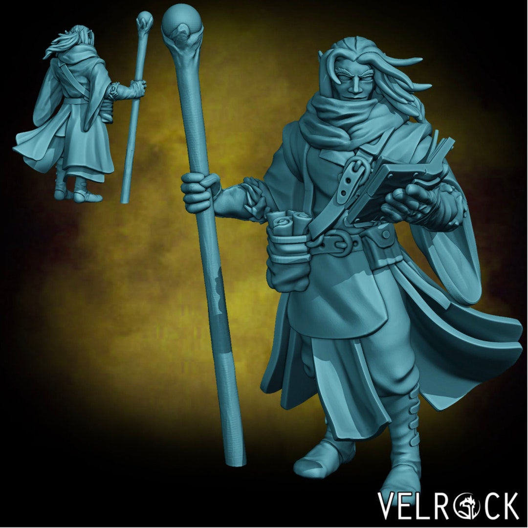 Male Wizard Mini - Velrock Art Miniatures - 3D Printed 28mm Scale - RPG ...