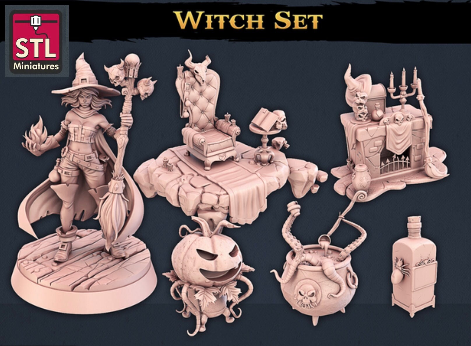 Witch Set by STL Miniatures RPG Wargames Tabletop Gaming | Etsy